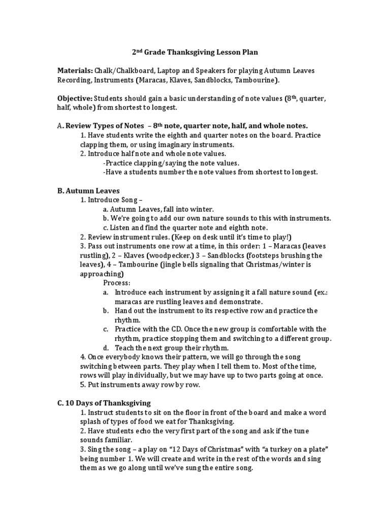 2nd Grade Thanksgiving Music Lesson | PDF | Lesson Plan | Rhythm