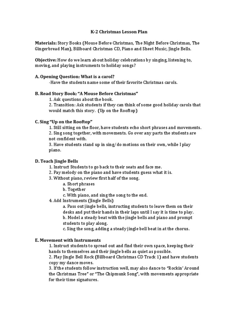 Christmas Lesson Plan For Unit Plan | PDF | Christmas Music | Lesson Plan