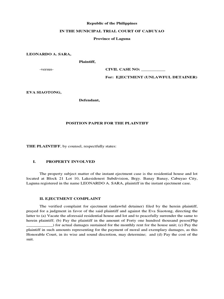 Ejectment | Lawsuit | Virtue