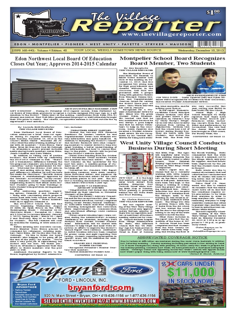 The Village Reporter - December 18th, 2013 | PDF | Restraining Order ...
