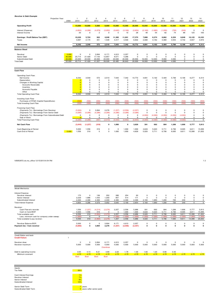 Loan and Revolver For Debt Modelling Practice On Excel | PDF | Cash | Debt