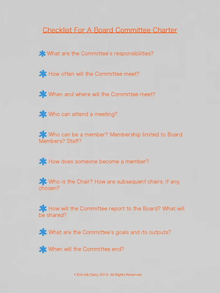 Board Committee Charter Checklist | PDF | Career & Growth