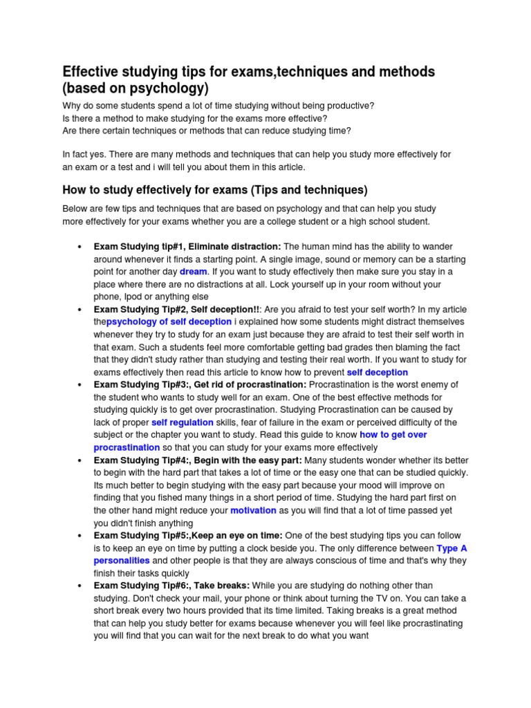 Effective Studying Tips For Exams | PDF | Study Skills | Procrastination