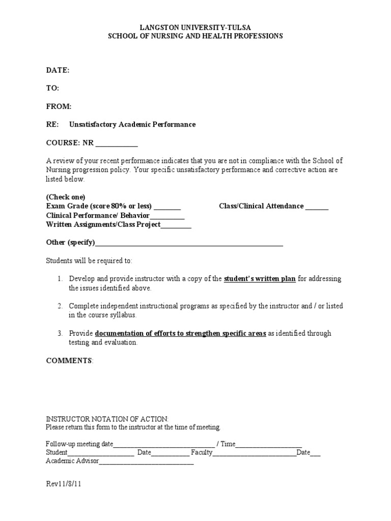 Unsatisfactory Academic PerformanceRevised Nov.2011 | PDF