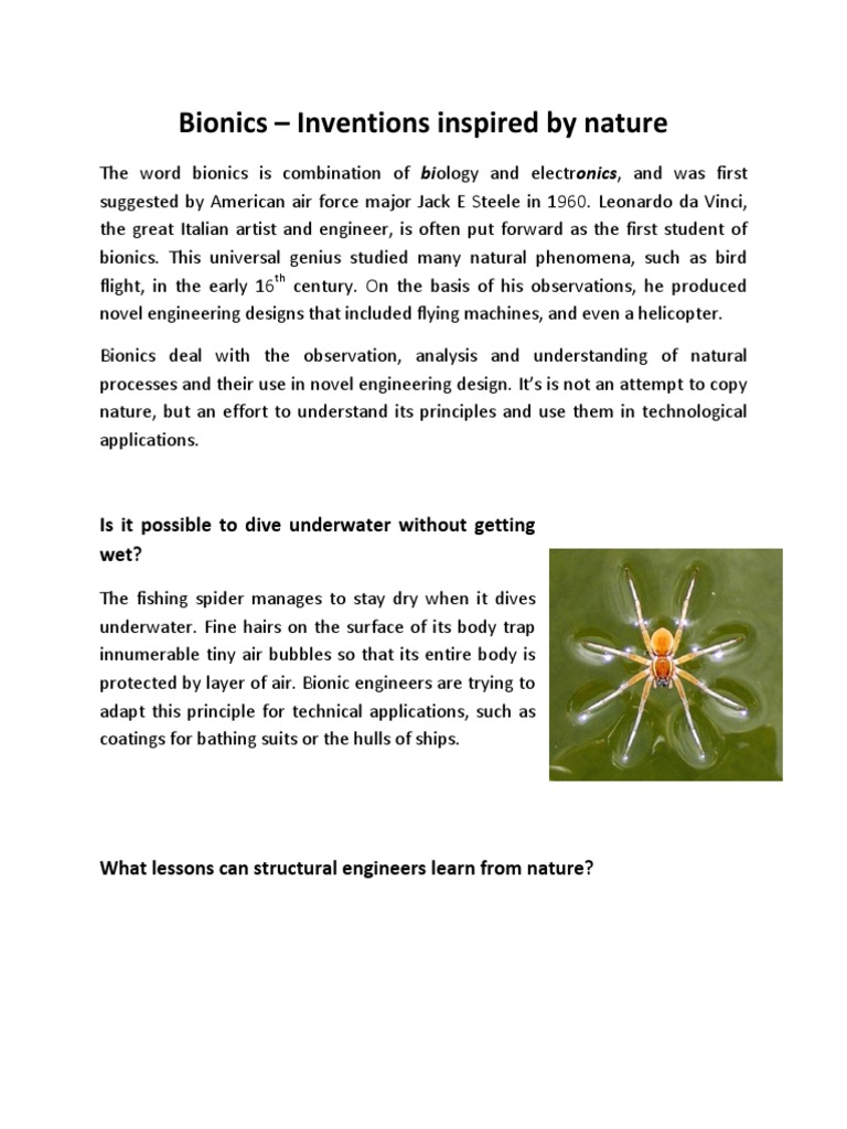 Bionics - Inventions Inspired by Nature: Is It Possible To Dive ...