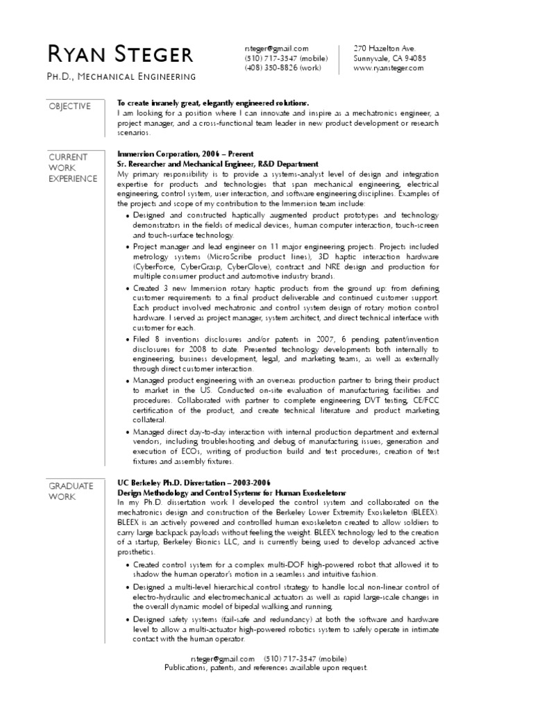 Ryan Steger CV Resume | PDF | Engineering | Robotics