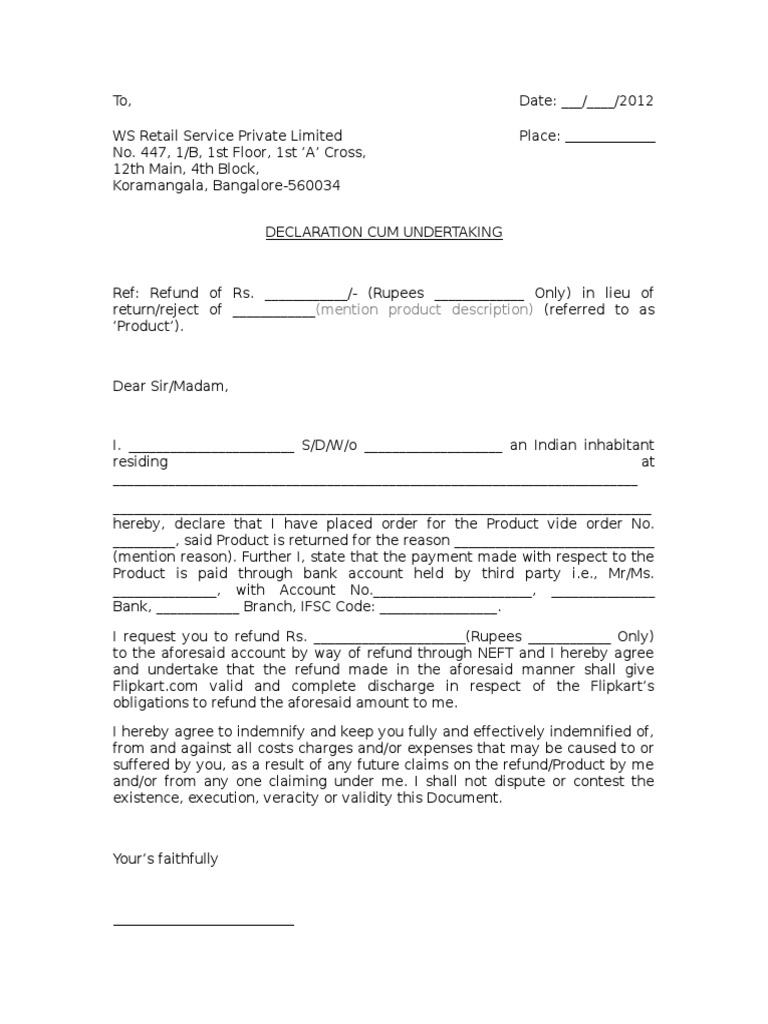 NEFT Refund Declaration Form | PDF