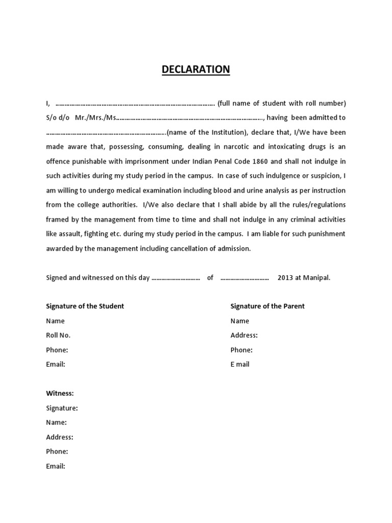 Anti Drugs Declaration | PDF