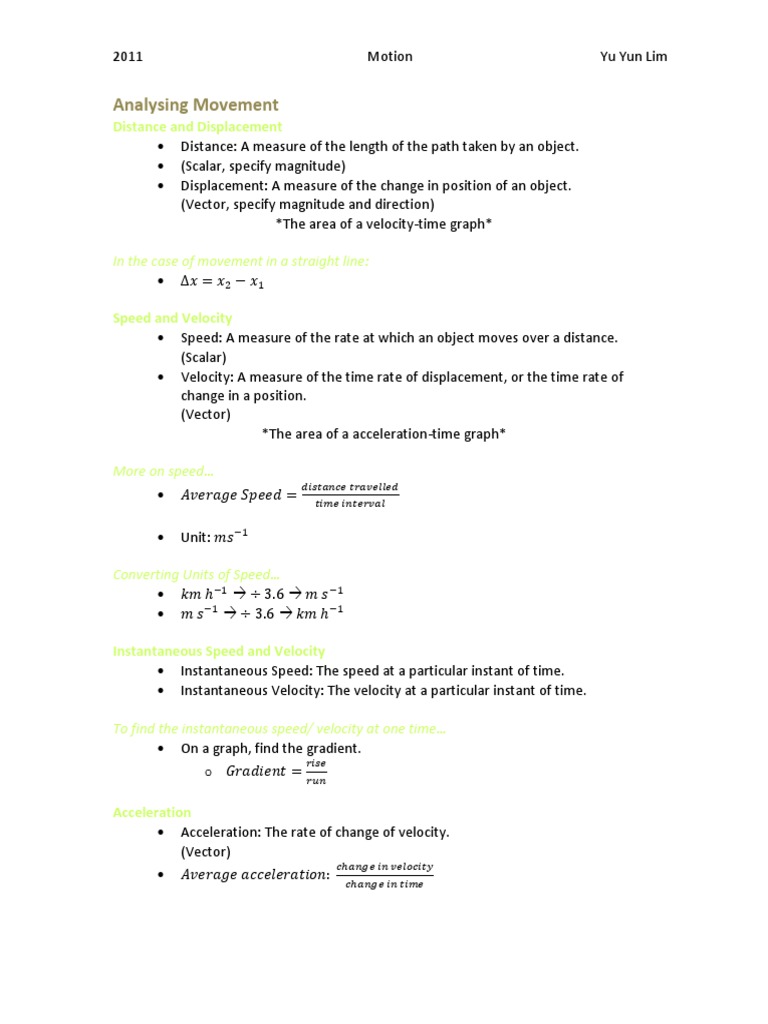 Physics Notes 2011 | PDF | Velocity | Force