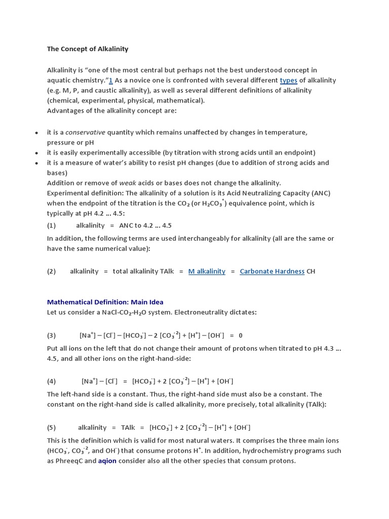 The Concept of Alkalinity | PDF | Alkalinity | Ph