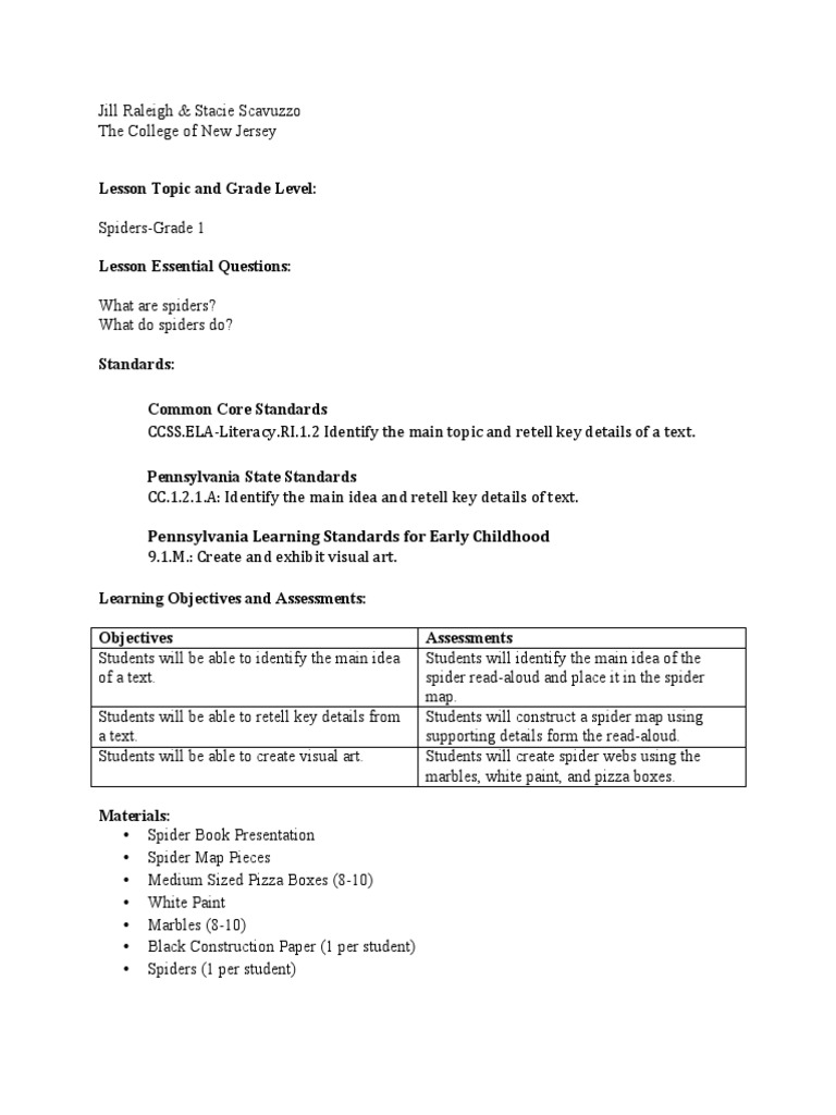 Spiders Main Idea and Details | PDF | Classroom | Teachers