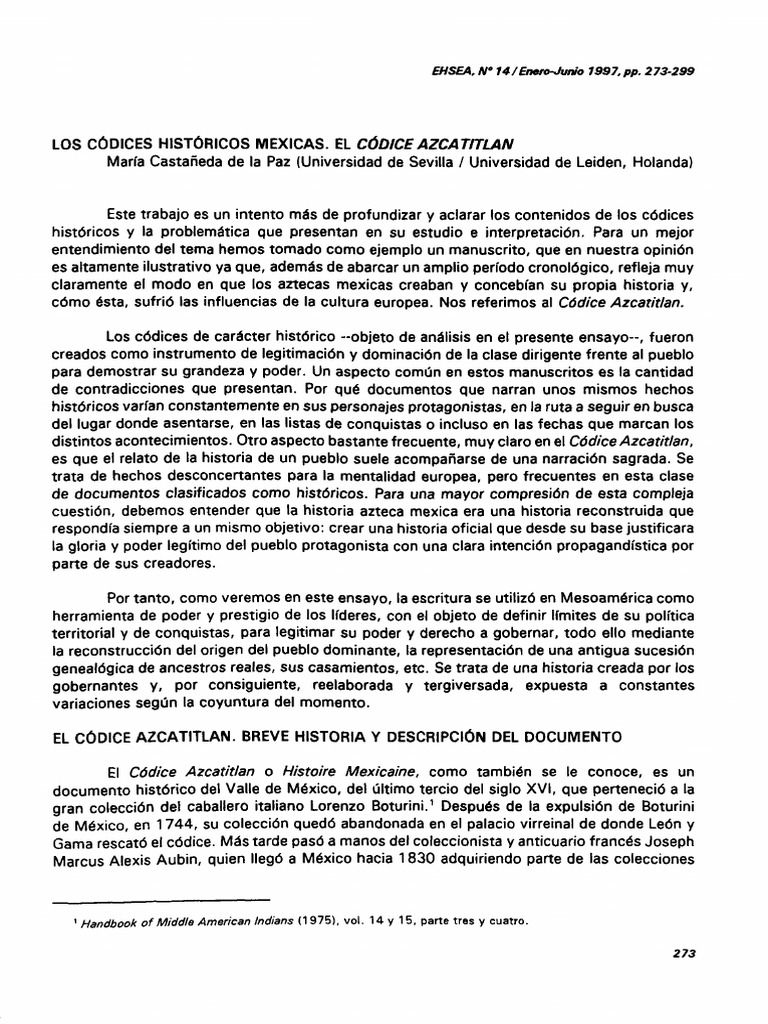 Los Códices Históricos Mexicas. El Códice Azcatitlan | PDF | azteca | Mesoamérica