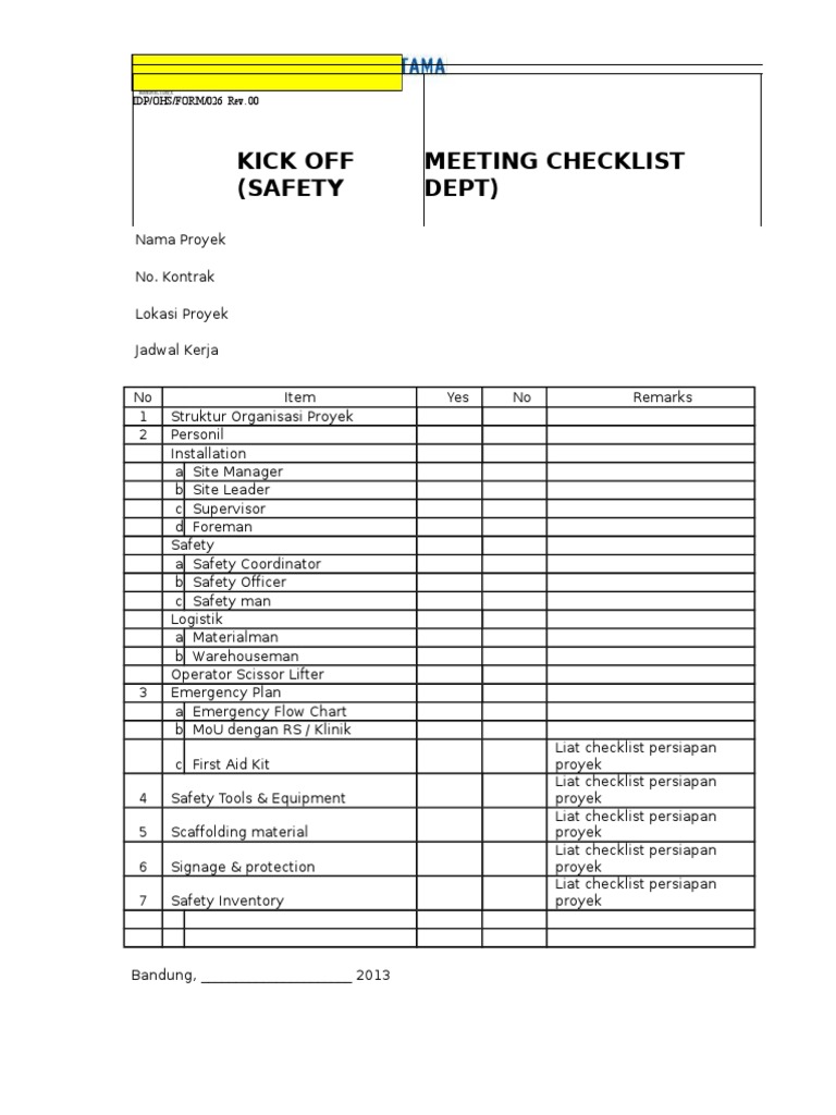 Kick Off Meeting Checklist (026) Rev 00 | PDF