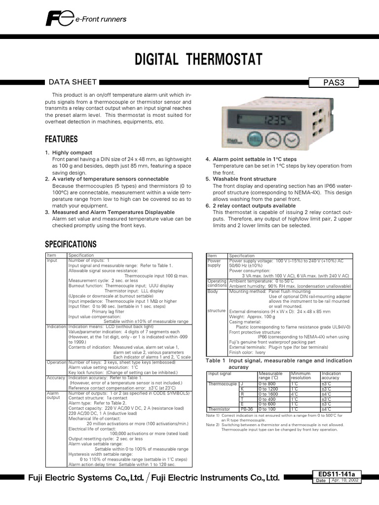 PAS3 Technical Datasheet | PDF | Thermocouple | Relay