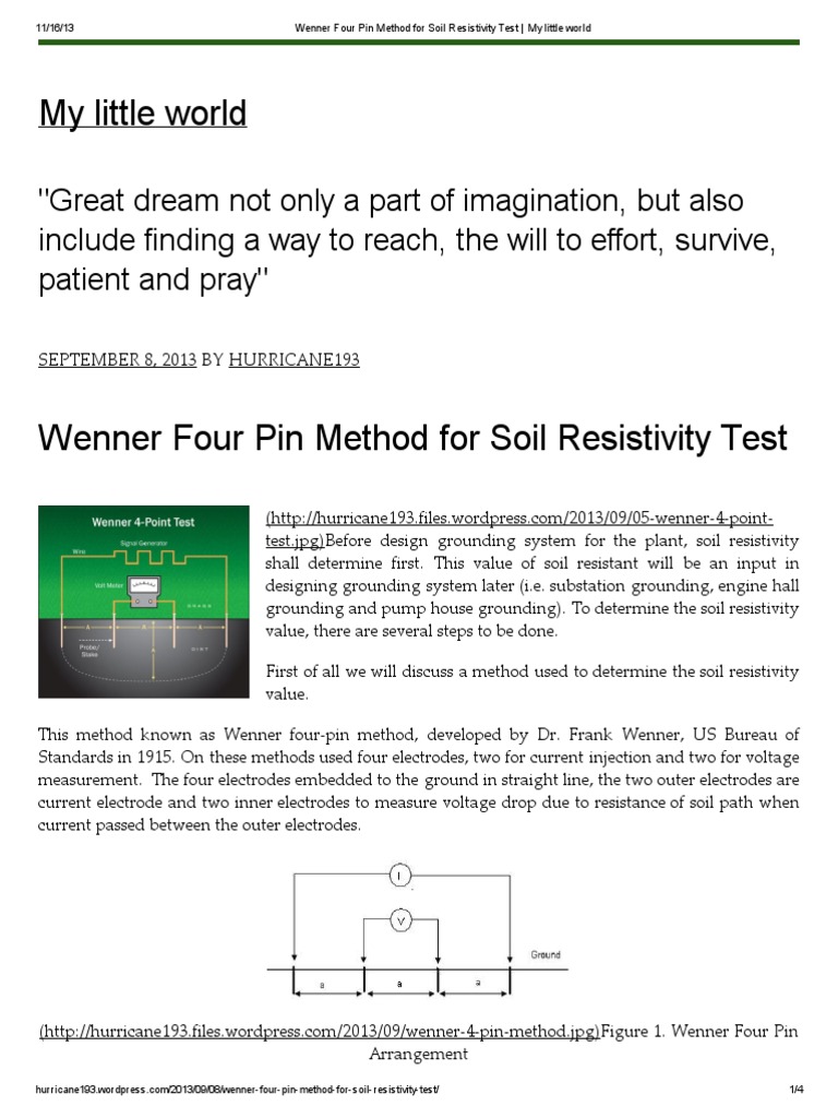 Wenner Four Pin Method For Soil Resistivity Test | PDF | Electricity ...