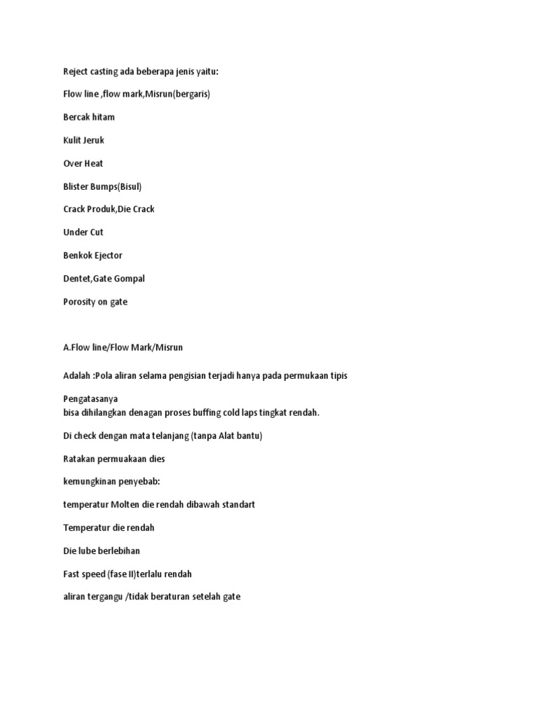 Reject Casting Defect | PDF | Teknologi & Rekayasa
