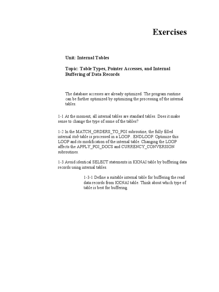 Optimizing Internal Tables in ABAP | PDF | Pointer (Computer ...