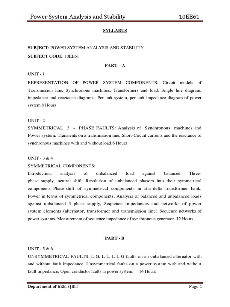 Eee-Vi-power System Analysis and Stability (10ee61) - Notes | PDF ...