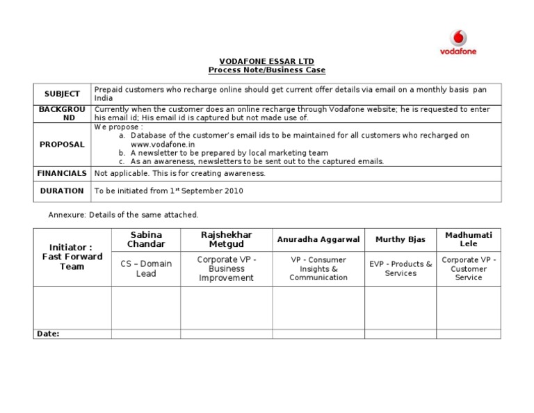 Vodafone Essar LTD Process Note/Business Case Subject Backgrou ND | PDF