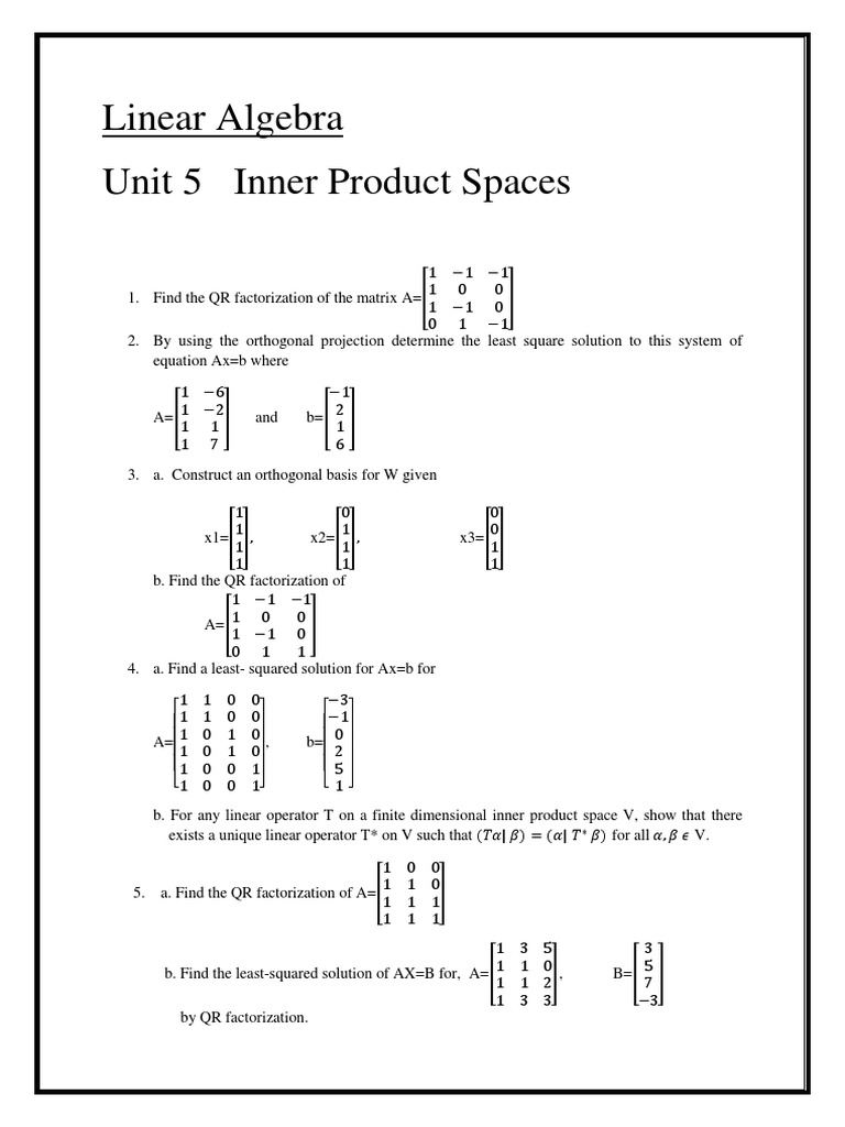 Unit 5 Inner Product Spaces | PDF | Basis (Linear Algebra) | System Of Linear Equations