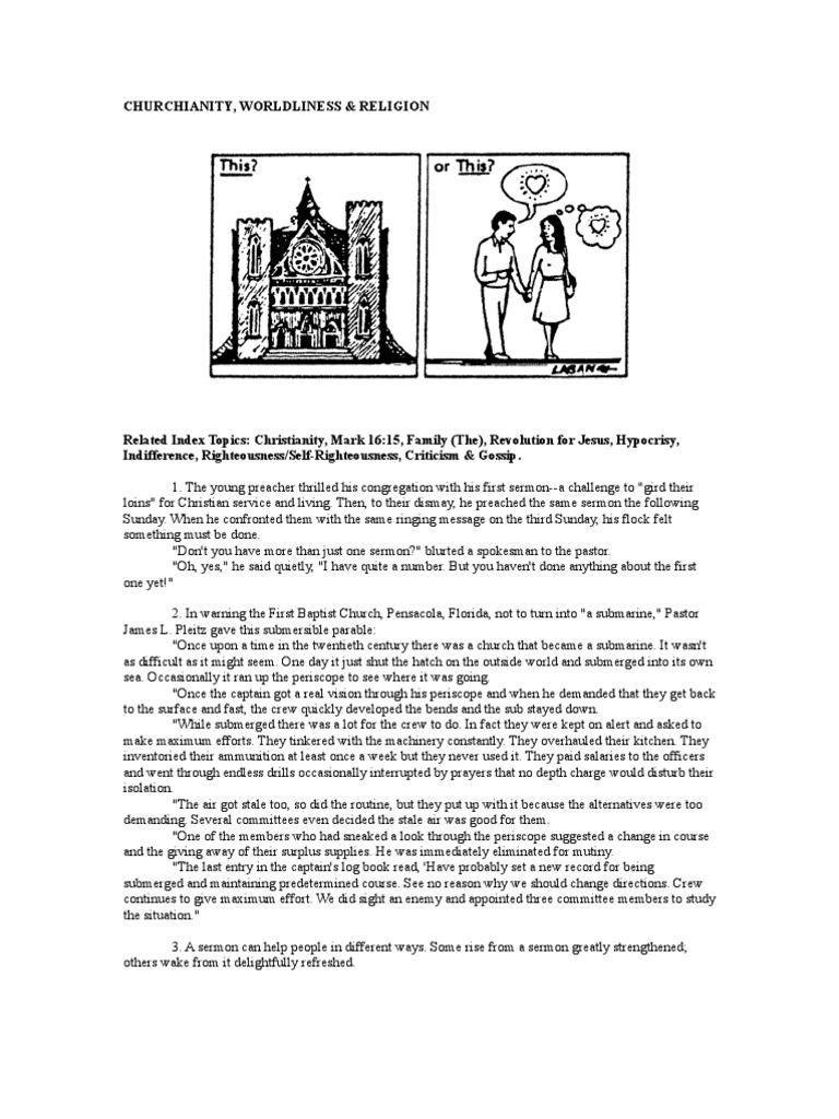 Churchianity Worldliness & Religion | PDF | Christian Church | Grace In ...