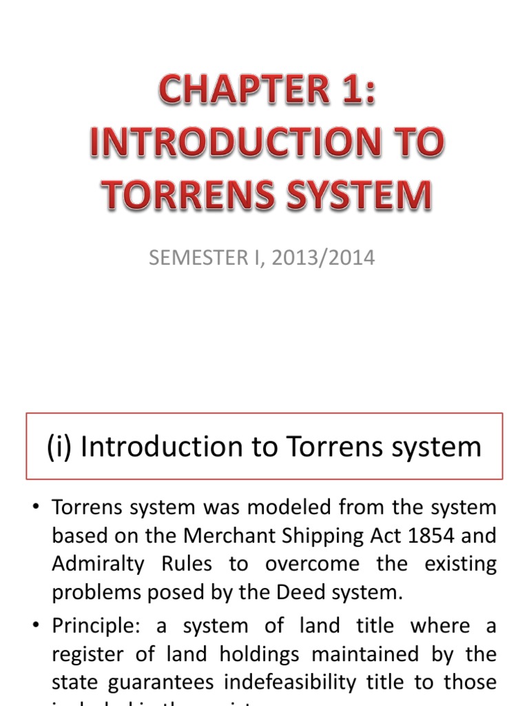 Chapter 1-Torrens System | PDF | Property Law | Civil Law (Legal System)