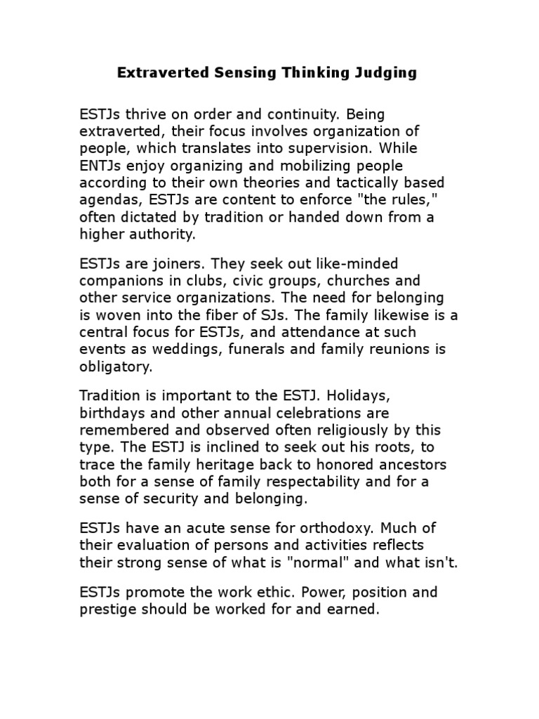 Extraverted Sensing Thinking Judging | PDF | Extraversion And ...