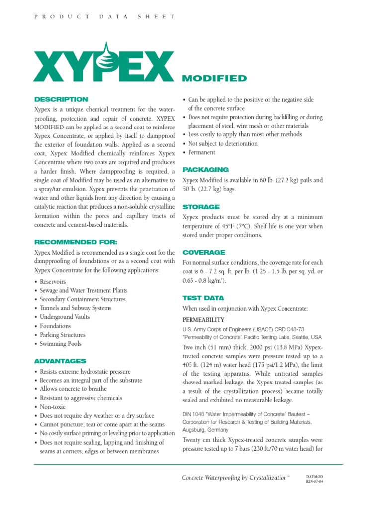 Xypex Modified | PDF | Concrete | Water