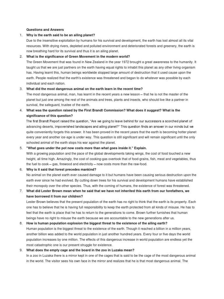 Questions and Answers | PDF | Earth | Sustainability