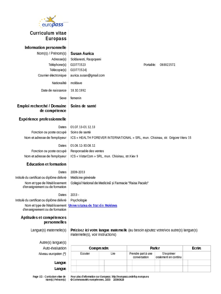 Model CV in Franceza | Recrutement | Gestion des ressources humaines