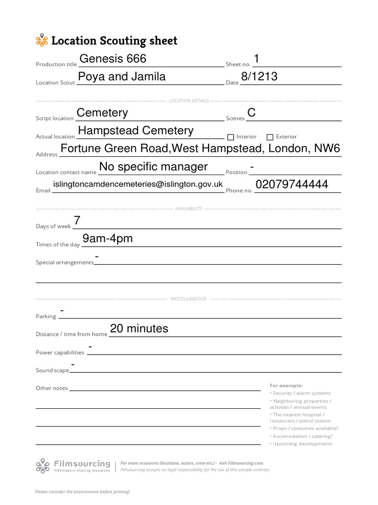 Location Scouting Sheet Template | PDF | Business