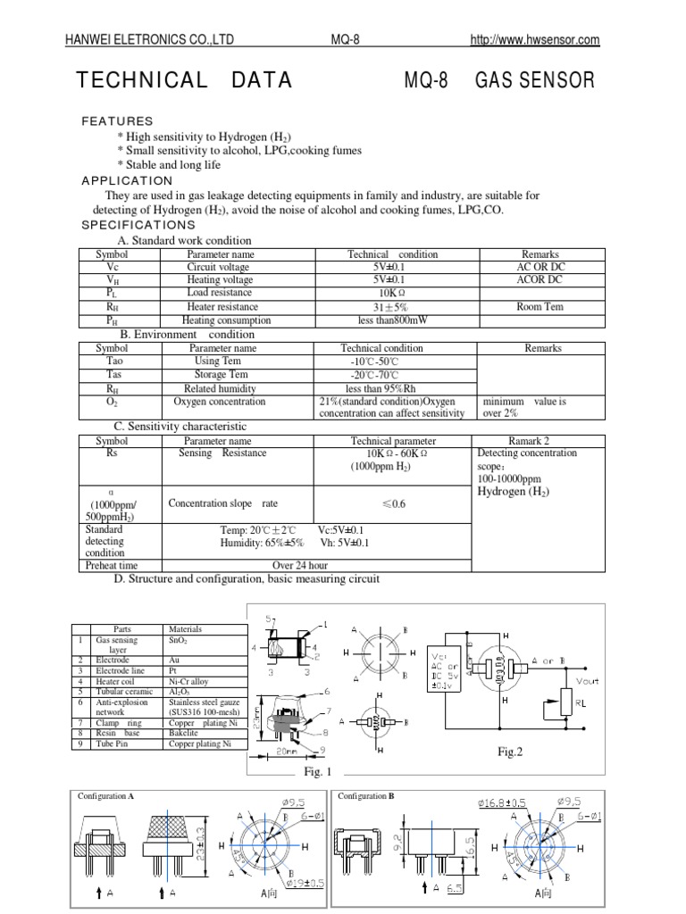 MQ-8 Hydrogen Gas Sensor Datasheet | PDF | Sensor | Hvac