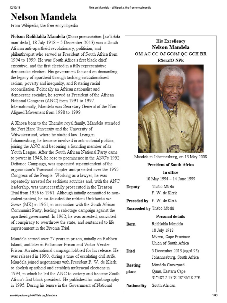 Nelson Mandela 1994 Biography