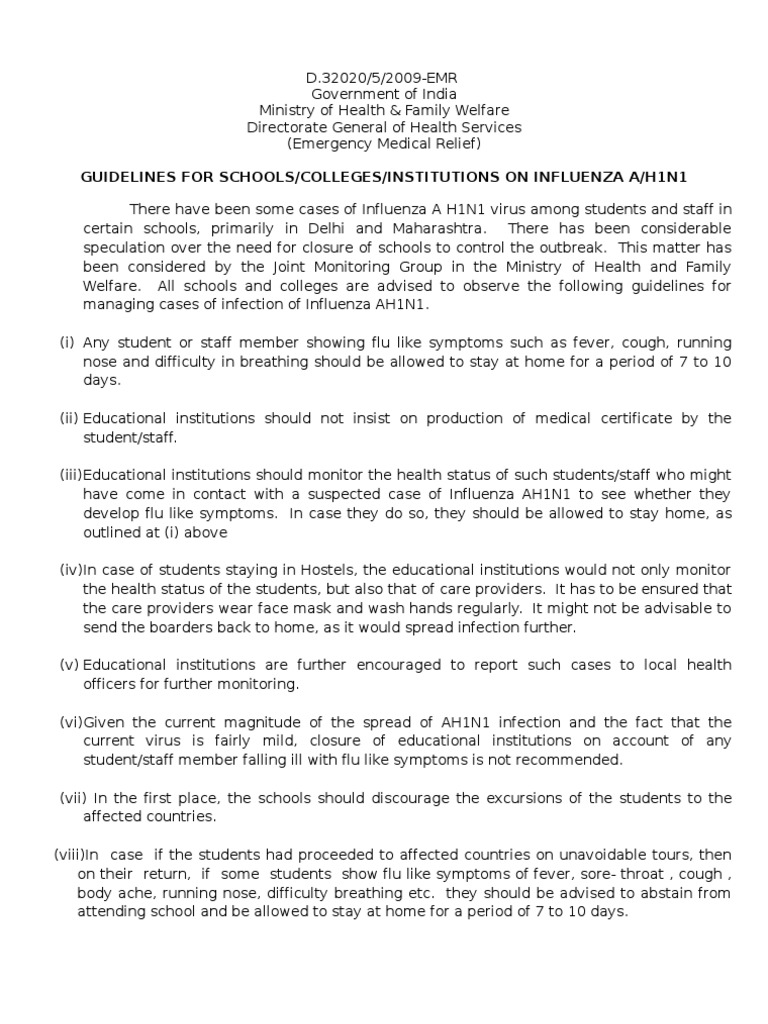 Guidelines for Managing H1N1 in Schools | PDF