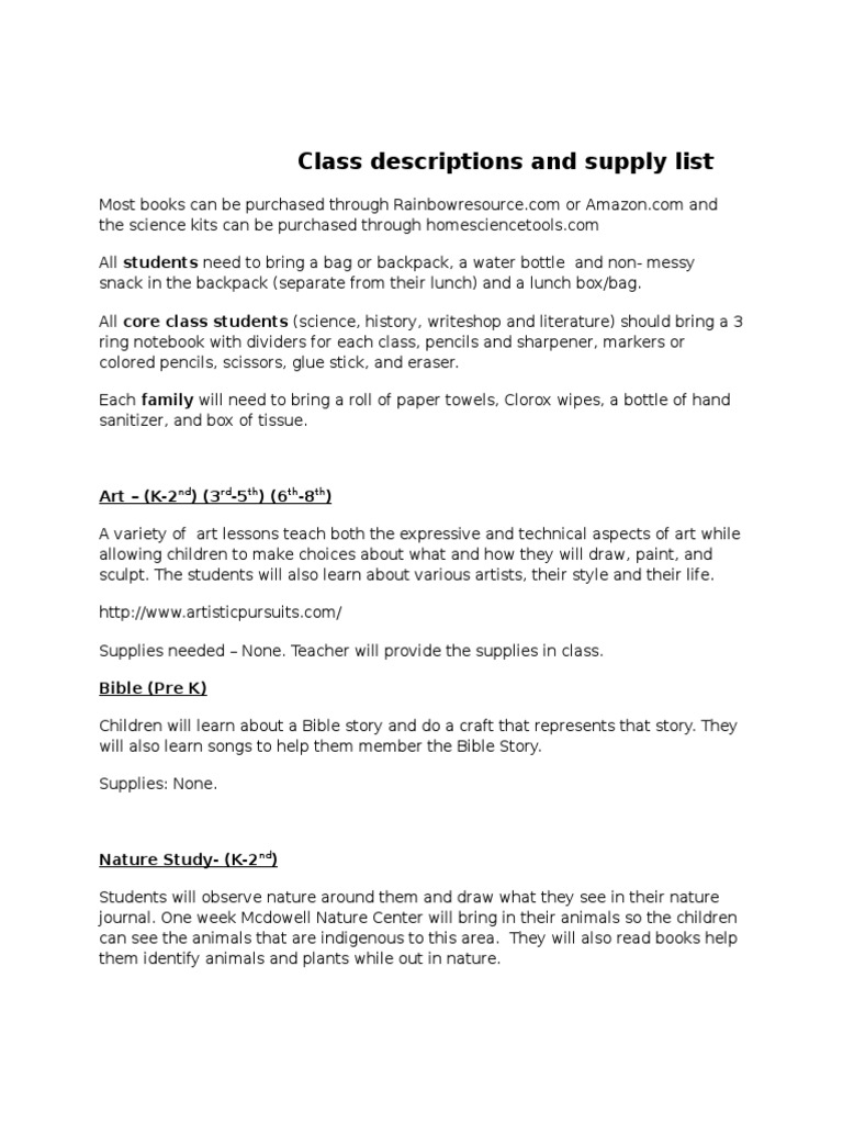 Updated 2014 Class Descriptions and Supplies 3 1 | PDF | Phonics | Learning