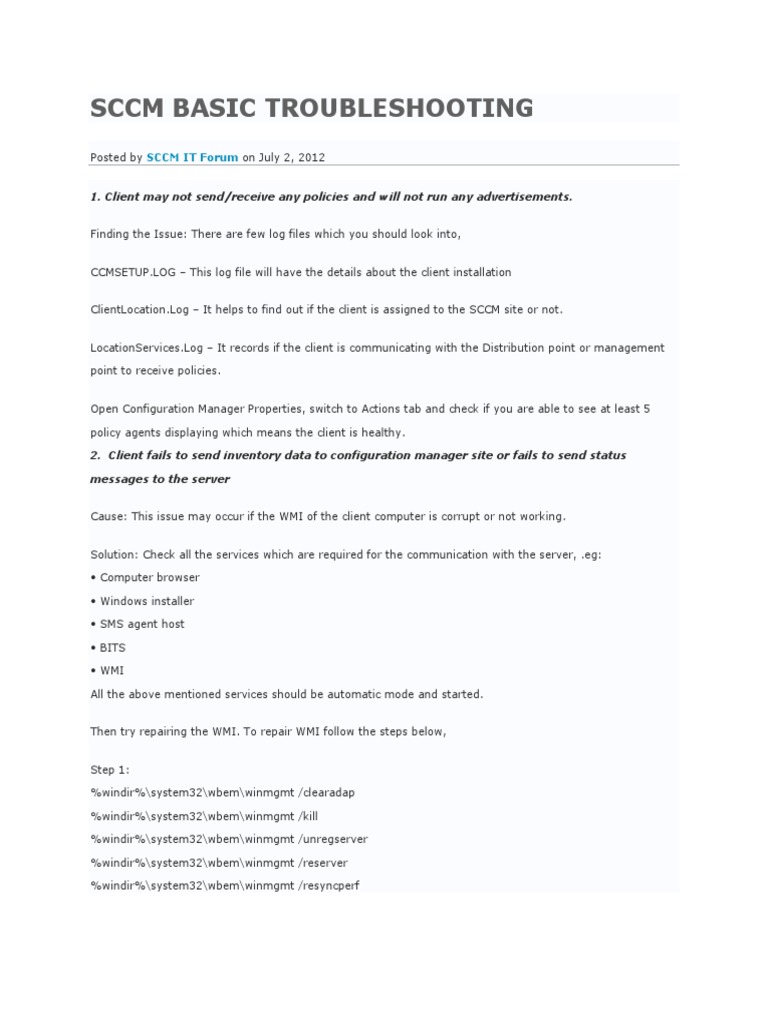 SCCM Basic Troubleshooting | PDF | Command Line Interface | Installation (Computer Programs)