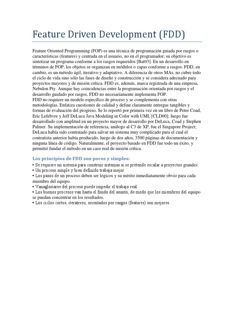 Feature Driven Development | PDF | Ingeniería de software | Áreas de informática