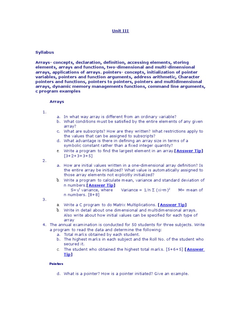 Unit Iii Pdf Array Data Structure Pointer Computer Programming