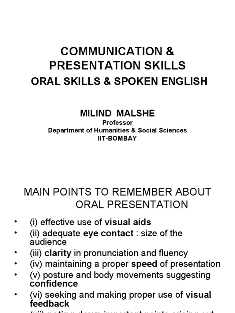 Communication & Presentation Skills: Oral Skills & Spoken English | PDF ...