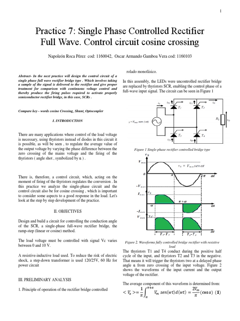 Rectificador Controlado Monofásico De Onda Completa - Circuito de control por cruce de coseno (1 ...