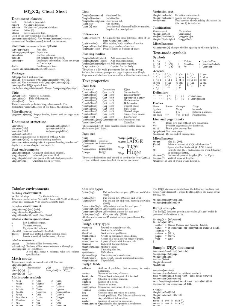 LaTeX Help Sheet | PDF | Typefaces | Graphic Design