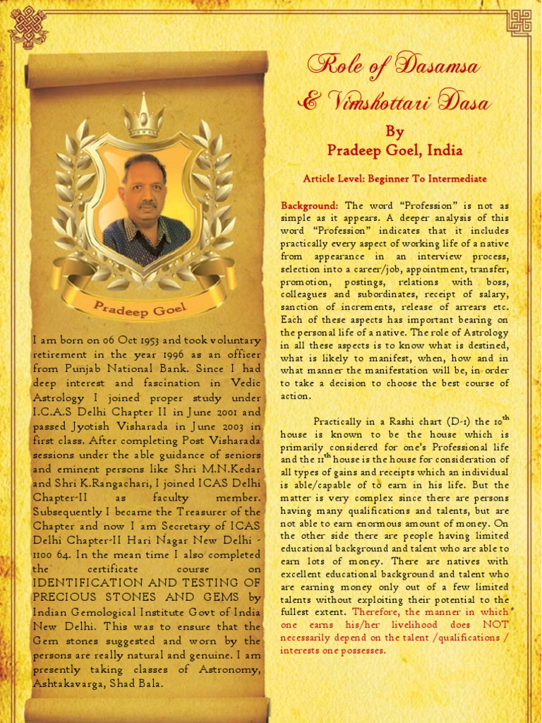 Role of Dasamsa in Professional Life | PDF | Planets In Astrology ...