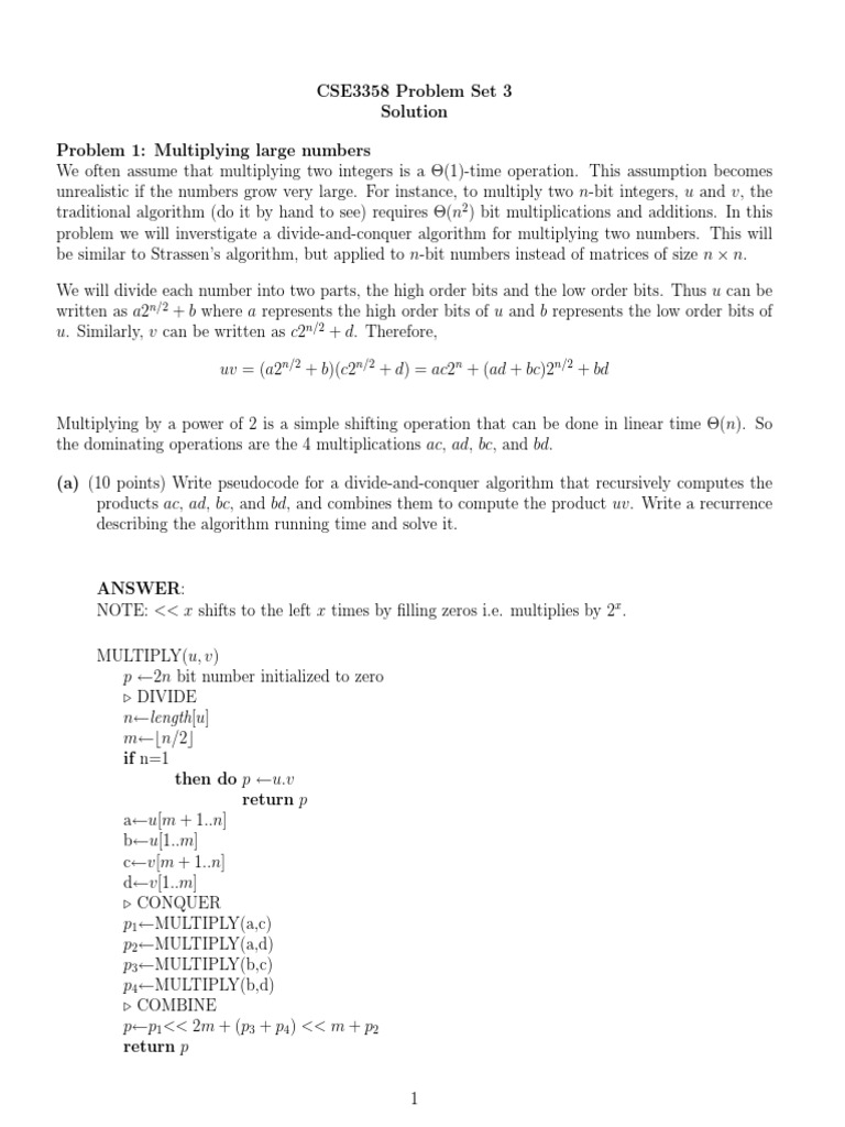 Problemset 3 Sol | PDF | Time Complexity | Multiplication
