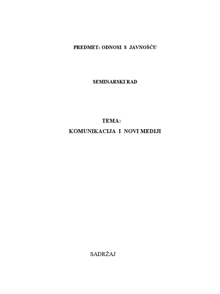Komunikacija I Novi Mediji | PDF