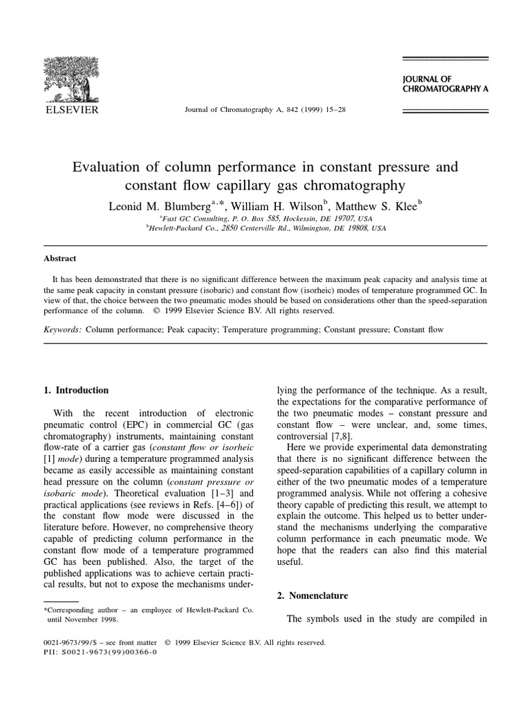 Evaluation of Column Performance in Constant Pressure and Constant Flow ...
