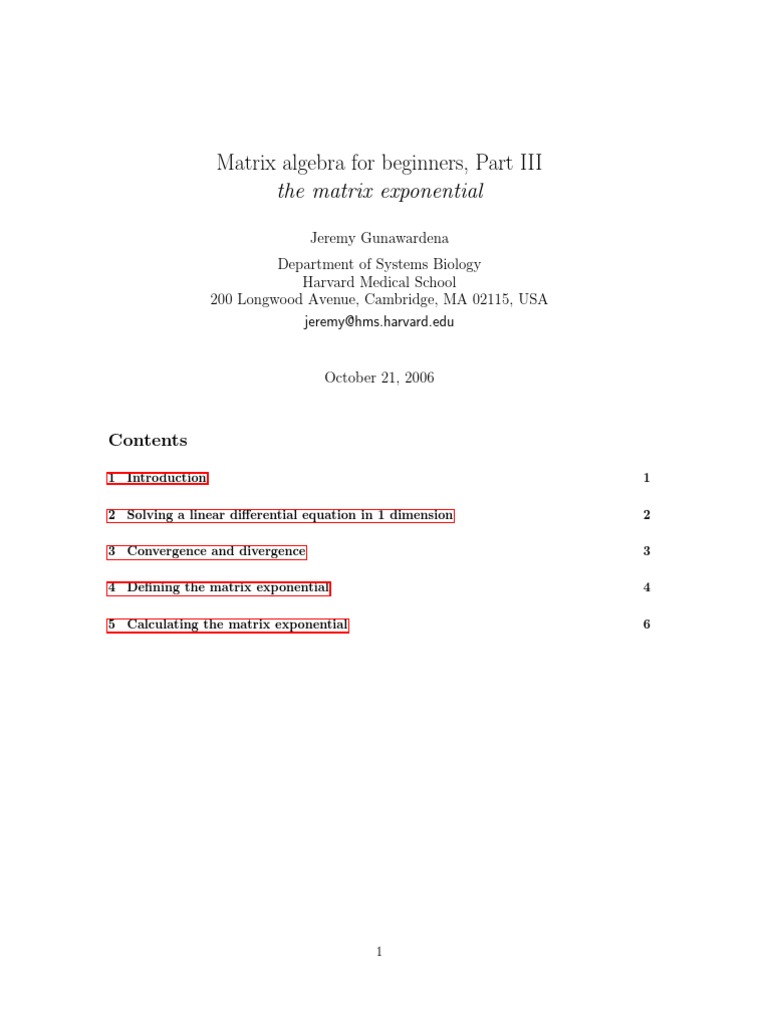 Matrix Algebra For Beginners, Part III The Matrix Exponential | PDF ...