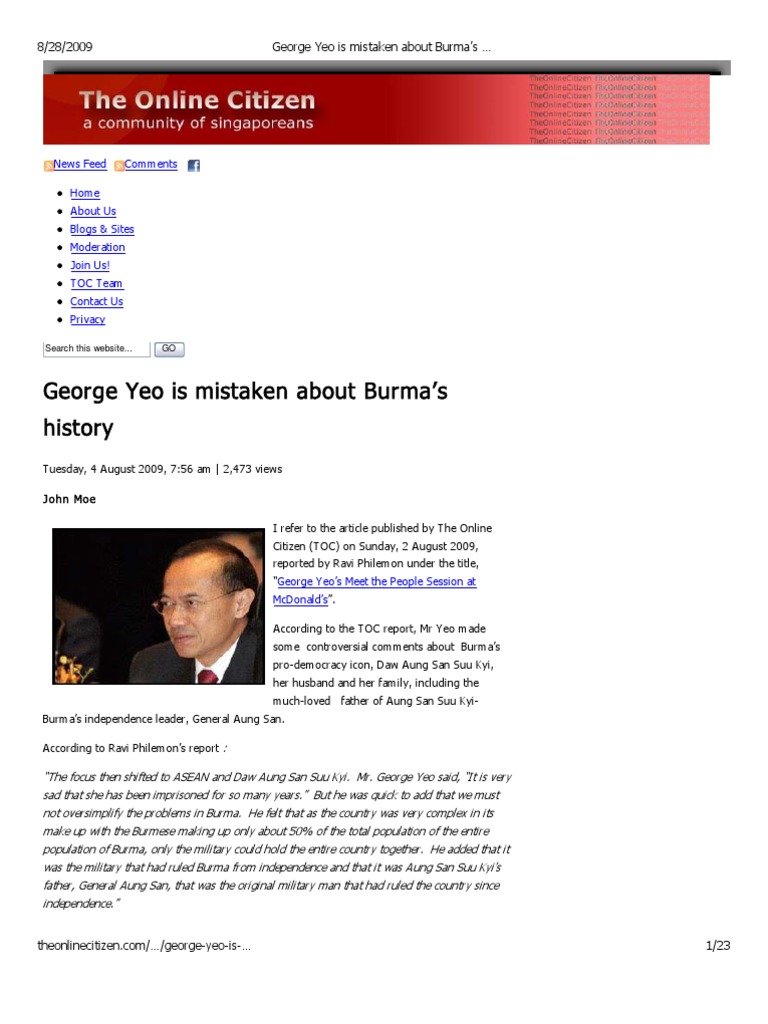 George Yeo Is Mistaken About Burma's History | PDF | Myanmar | Government