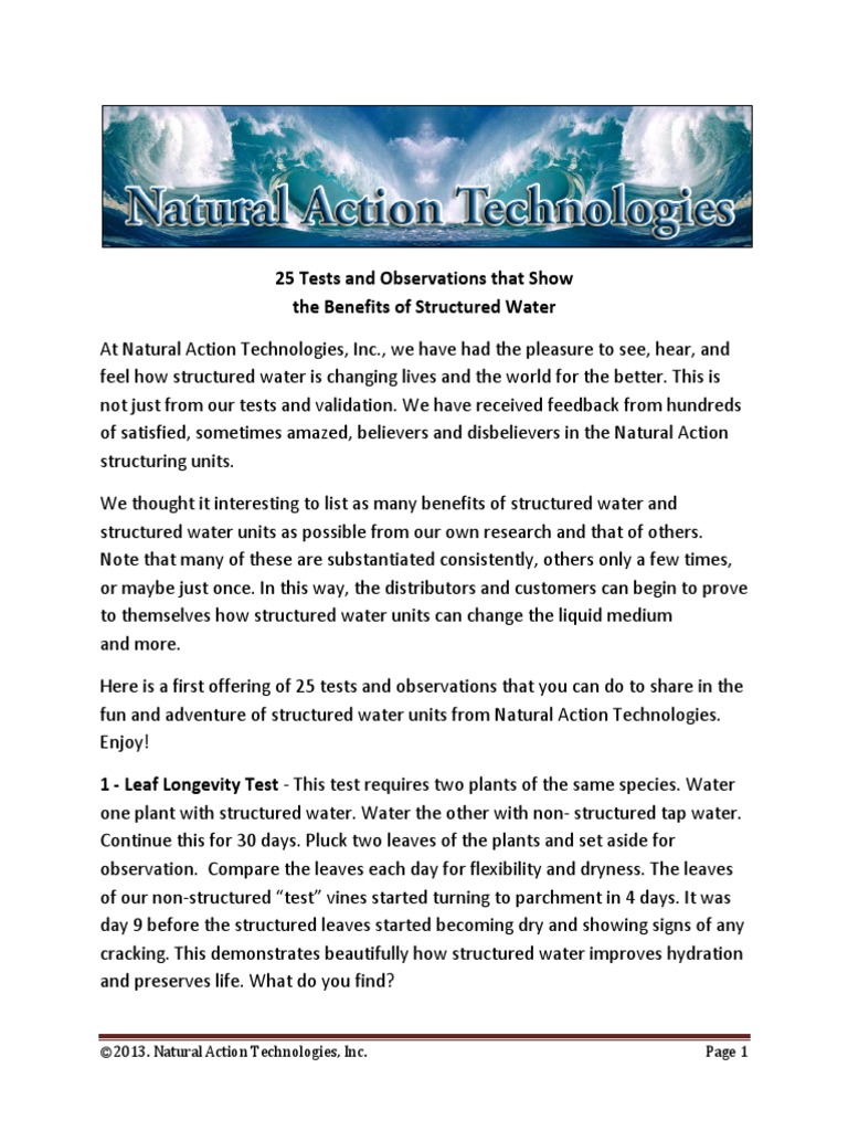 Benefits of Structured Water in Tests | PDF