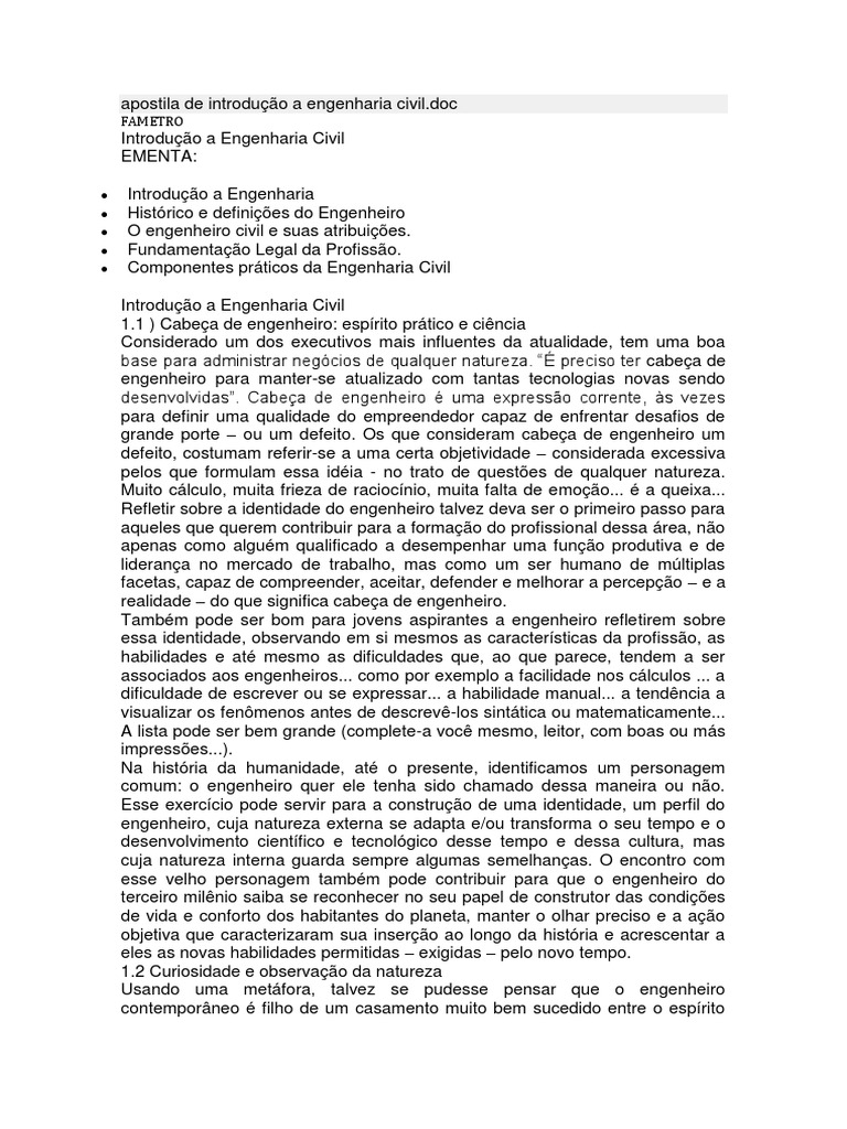 Apostila De Introdução A Engenharia Civil Pdf Engenharia