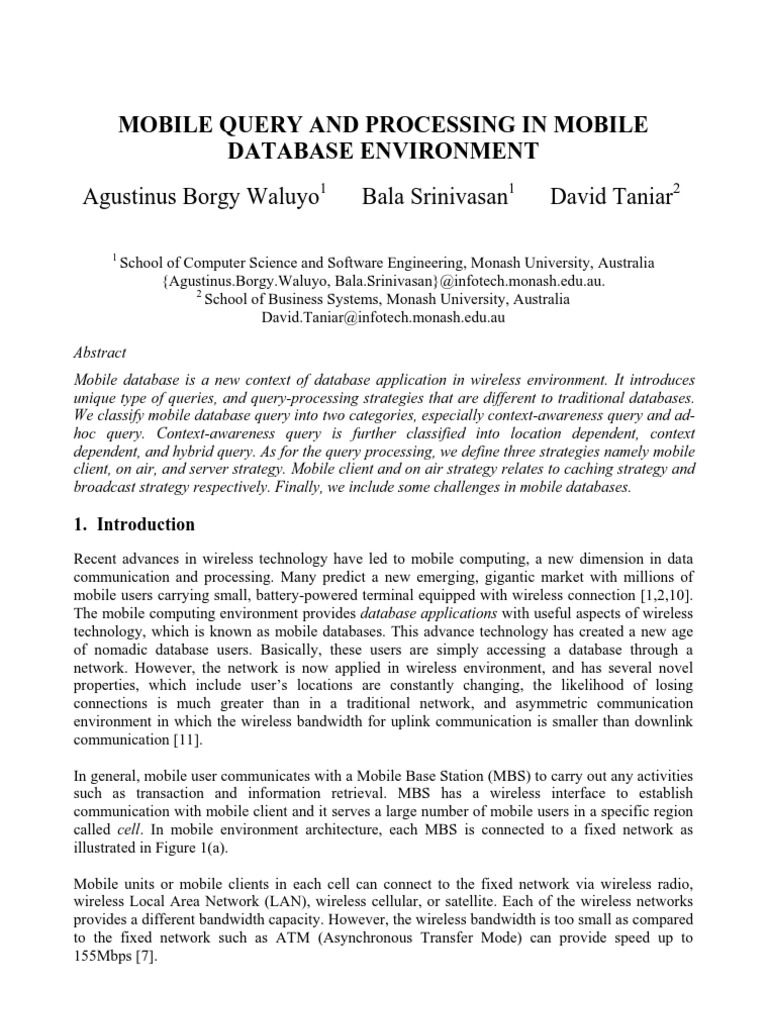 Mobile Query and Processing in Mobile Database Environment: Agustinus Borgy Waluyo Bala ...